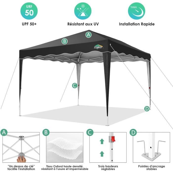 Tonnelle Pliante 3x3 Imperméable, Anti-UV Barnum Pliant 3x3 ...