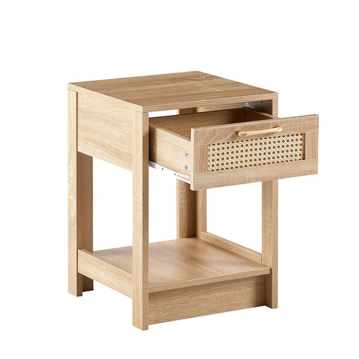 Table de chevet moderne en rotin - avec tiroir aspect bois naturel ...