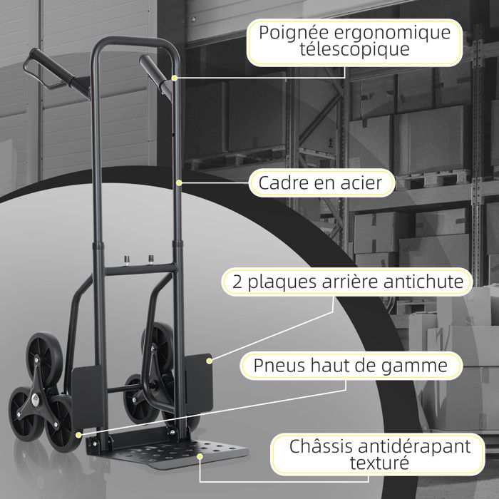 Diable d'escalier pliable 120 kg 6 roues, diable demenagement en acier ...