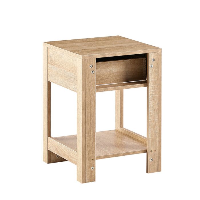 Table de chevet moderne en rotin - avec tiroir aspect bois naturel ...