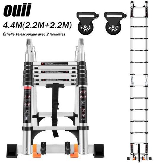 Échelle télescopique en aluminium EXBON - 4.4m - 150kg - 14 barreaux ...