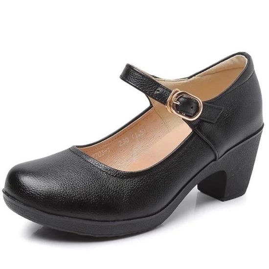 Chaussures en cuir femmes bout rond pompes Sapato feminino talons hauts ...