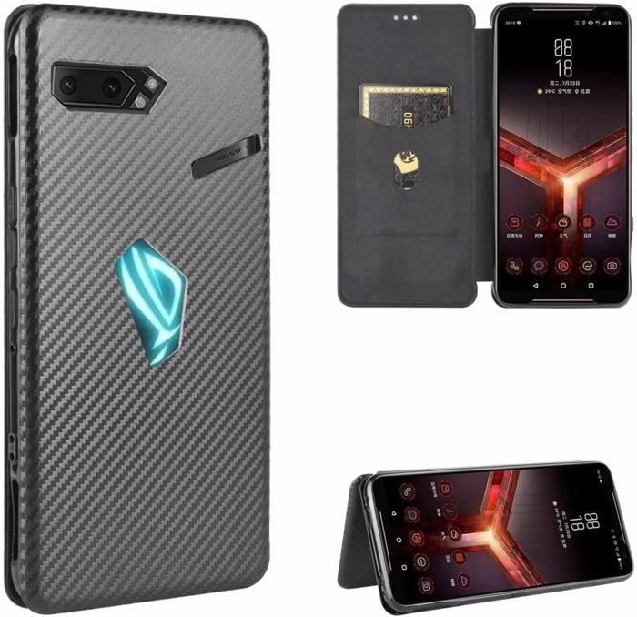 Coque ASUS ROG Phone II Flip Fibre de Carbone Antichoc avec Carte ...