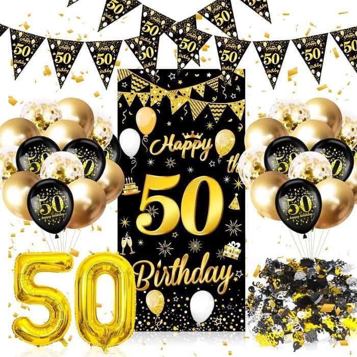 Decoration Anniversaire 50 Ans,50 Ans Noir Or Banderole Joyeux ...