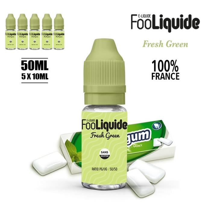 E-LIQUIDE FRESH-GREEN 50ML EN 11MG DE NICOTINE - 5 FLACONS DE 10 ML ...