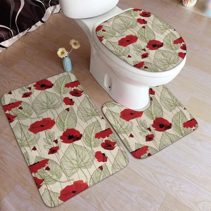Ensemble de 3 Tapis de Bain antidérapant en Flanelle Motif Feuilles d ...
