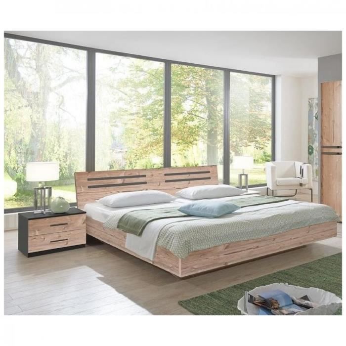 Lit - INSIDE 75 - IDAHO - Chêne silver vieilli - Graphite - 160 x 200 cm - Cdiscount Maison