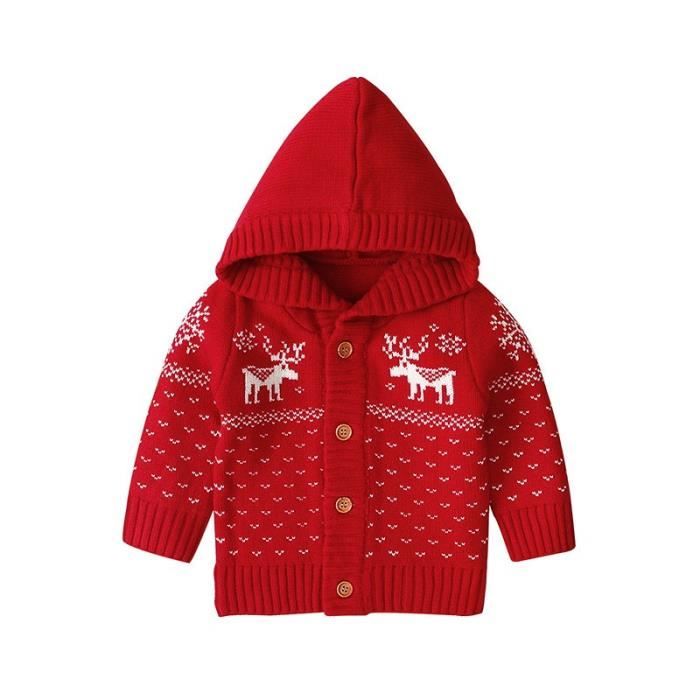 Pull de Noël pour bébé à capuche avec motif renne - AIEVIS - chaud et ...