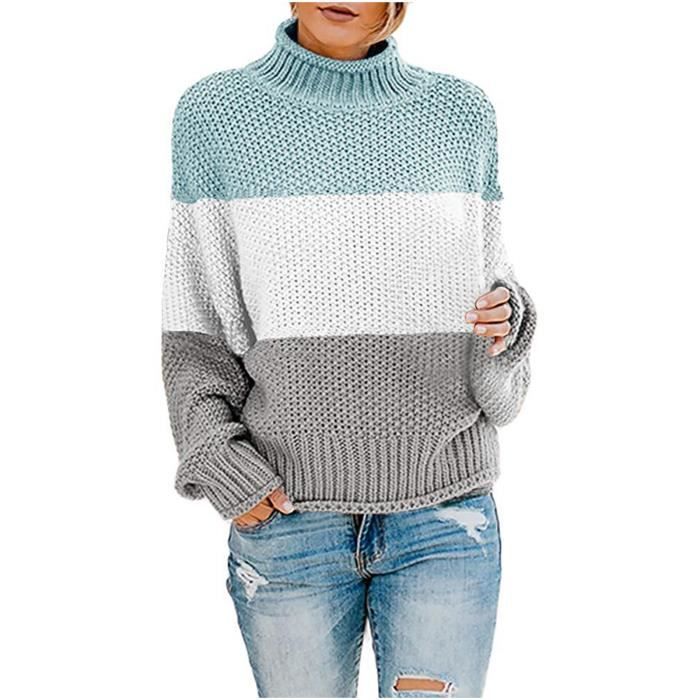 Automne hiver femmes tricot couleur correspondant col rond lâche pull ...