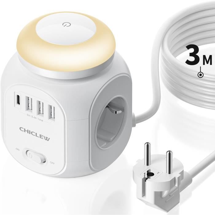 Multiprise Usb Cube,Rallonge Multiprise 3M Avec 4 Prises,3 Usb Et 1 ...