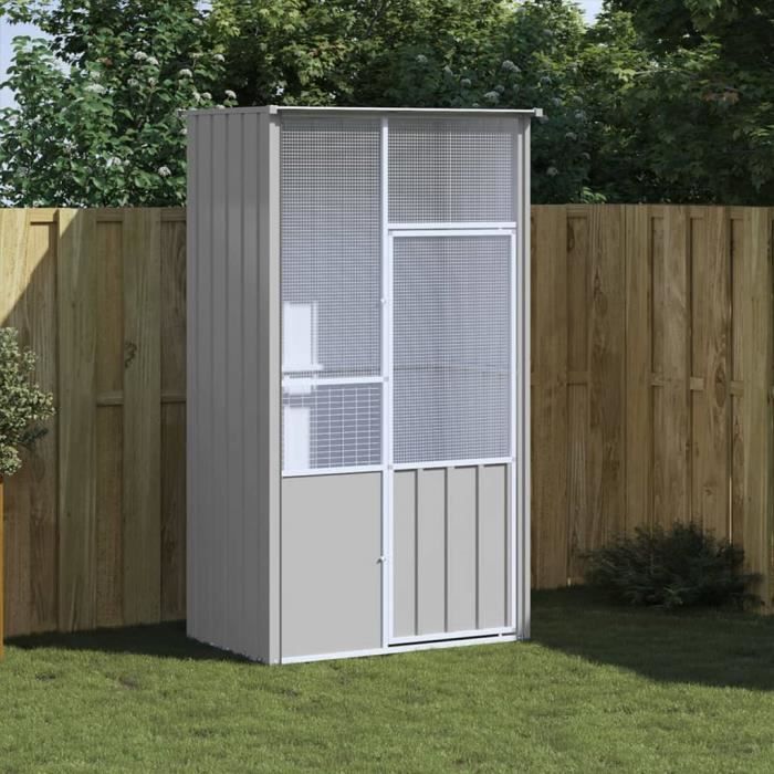 HOP-Cage à oiseaux gris 115x78x200 cm acier galvanisé-HOP172343 ...