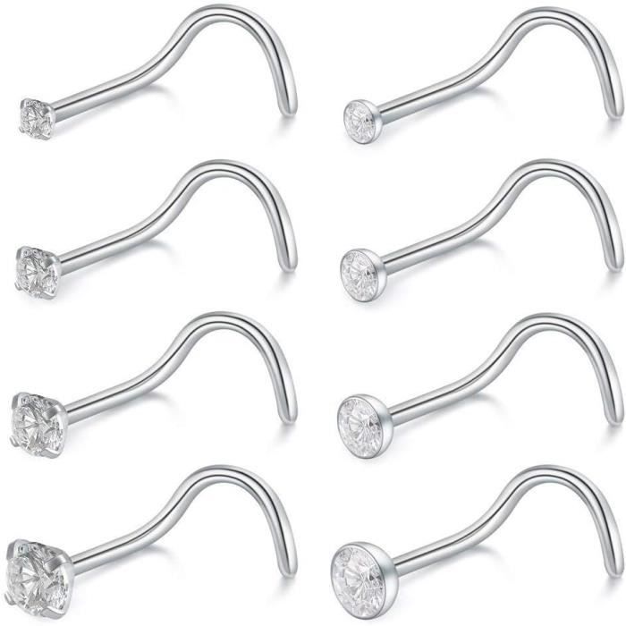 18G 20G Acier Chirurgical Piercing Nez Anneaux Stud Femme Homme Opal Boucle Cz Piercing Nez ...