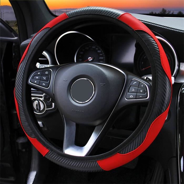 COUVRE-VOLANT,Rouge--Couverture de volant de voiture en cuir pour ...