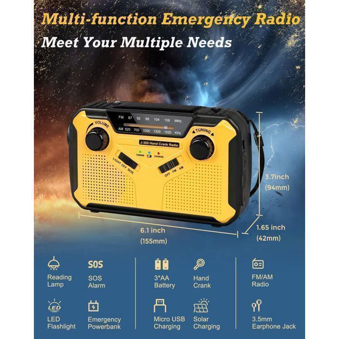 Radio Portable, AM/FM Radio Manivelle Solaire,Portative Radio à Pile ...
