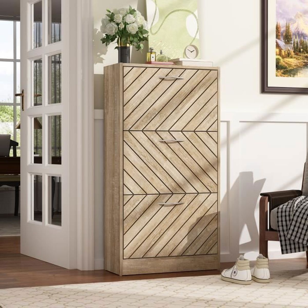 Meuble à Chaussures avec 3 Portes, Armoire à Chaussures Étagère à ...