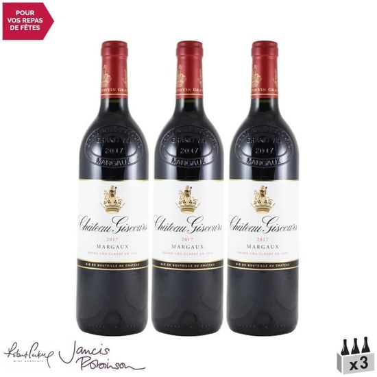 Château Giscours Rouge 2017 - Lot de 3x75cl - Vin Rouge de Bordeaux - Appellation AOC Margaux ...