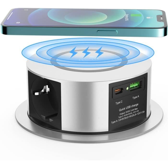 Multiprise Electrique 3 Prises avec USB C, Prise de Table Rétractable ...