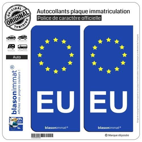 2 Autocollants plaque immatriculation Auto EU Union Européenne ...