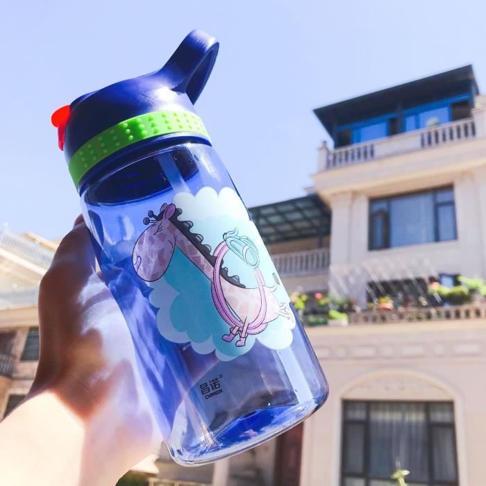 GOURDE,bluegiraffe-480ML--Tasse'eau en plastique pour enfants, marque à la mode, paille pour ...