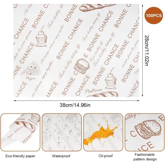 100 Feuilles Papier Anti Graisse Alimentaire Ecologique, 38X28Cm Papier ...