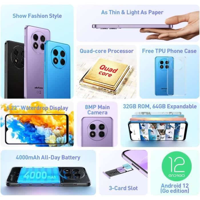 Ulefone Note 15 3G Téléphone Portable,Emplacement pour 3 Cartes,5Go32Go ...