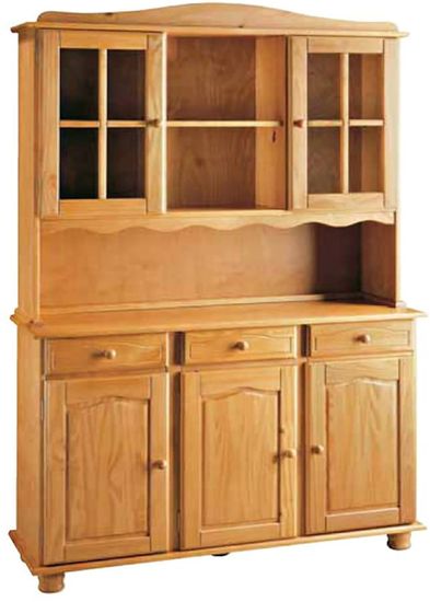 Vitrine Meuble de rangement en pin massif coloris miel - Longueur 130 x Profondeur 42 x Hauteur ...