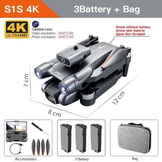 Sac 4K S1S 3B - MIni Drone professionnel S1S RC Quadcopter Vs Z908 Pro, Caméra HD 4K 6K, WIFI ...