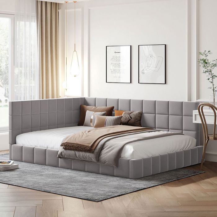 Lit capitonné 140x200, design classique lit double, revêtement velours ...