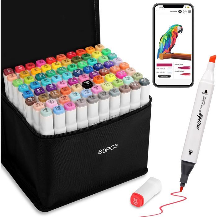 80 Couleurs Feutre a Alcool avec App Gratuite, Marqueur Double Pointe ...