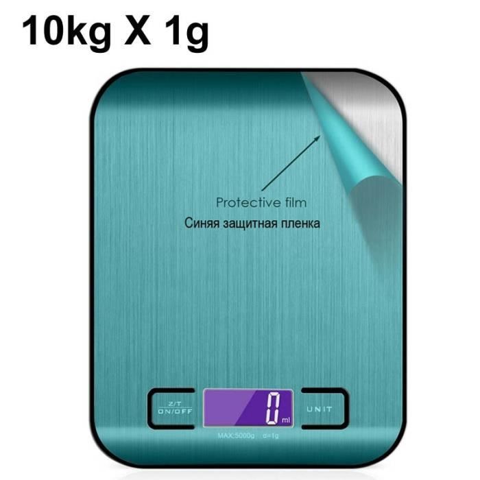 10kgX1g - Balance de cuisine numérique, multifonction, en acier inoxydable, rétro-éclairé, 10kg ...
