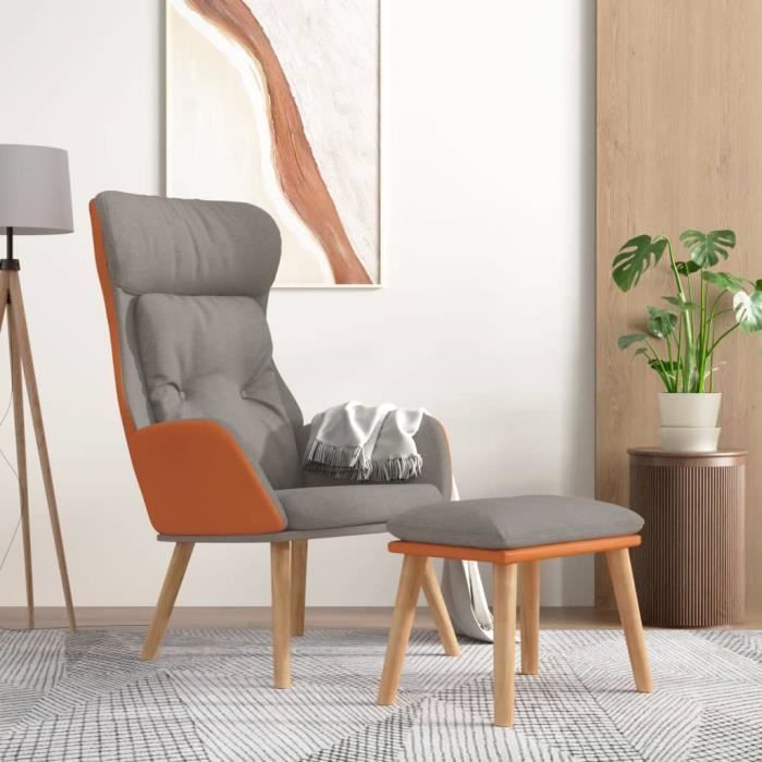 Atyhao Chaise de relaxation repose-pied Gris clair Similicuir et tissu ...