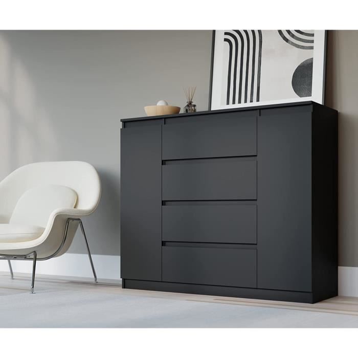 3xEliving Demi 2D4S Commode, Couleur: Noir, Dimensions: L: 120cm, P 39 ...