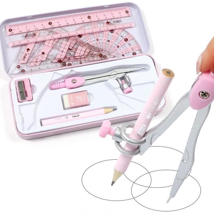 8 pièces compas college,mallette extérieure en métal durable,rapporteur ...