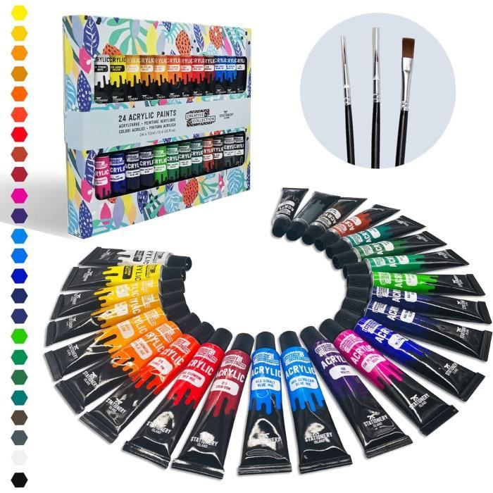 Peinture Acrylique 24 Couleurs (Tube De 12 Ml), Peinture Acrylique Pour ...