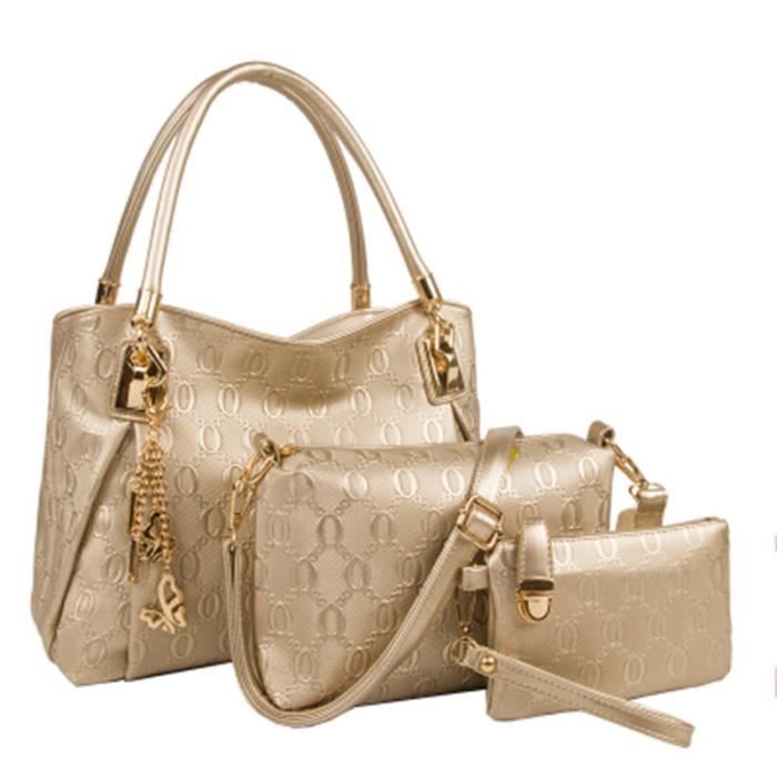 Sac a Main Femmes Or Sac à Bandoulière D'épaule Fourre-Tout Sac 3pcs ...