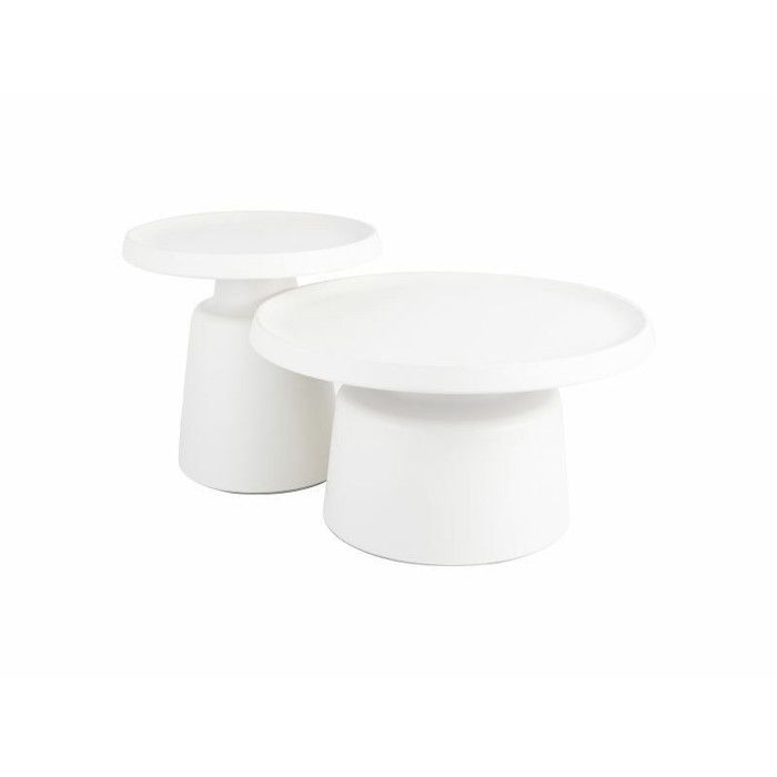 Set de 2 tables basse ronde "Rodos" - Blanc - D 70 x H 40 cm ...
