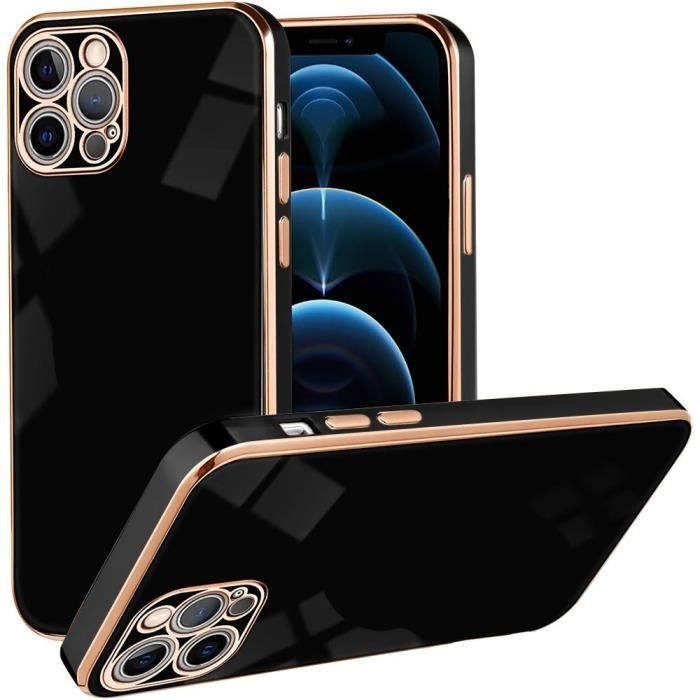 Coque de Protection - E.F.CONNECTION - iPhone 12 Pro - TPU Antichoc - Noir - Bordure Or ...