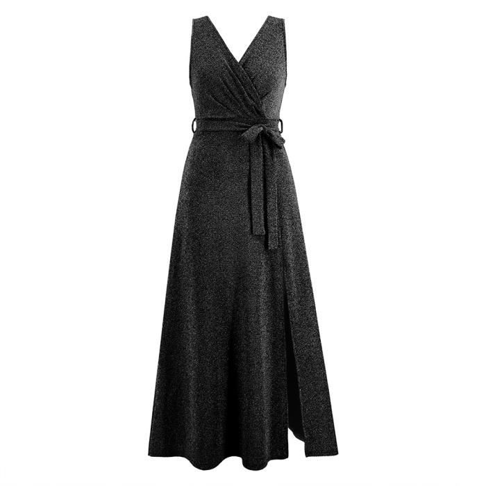 Robes de femmes Sans manches robe, fendue coupe ajustée Lq595-Noir ...