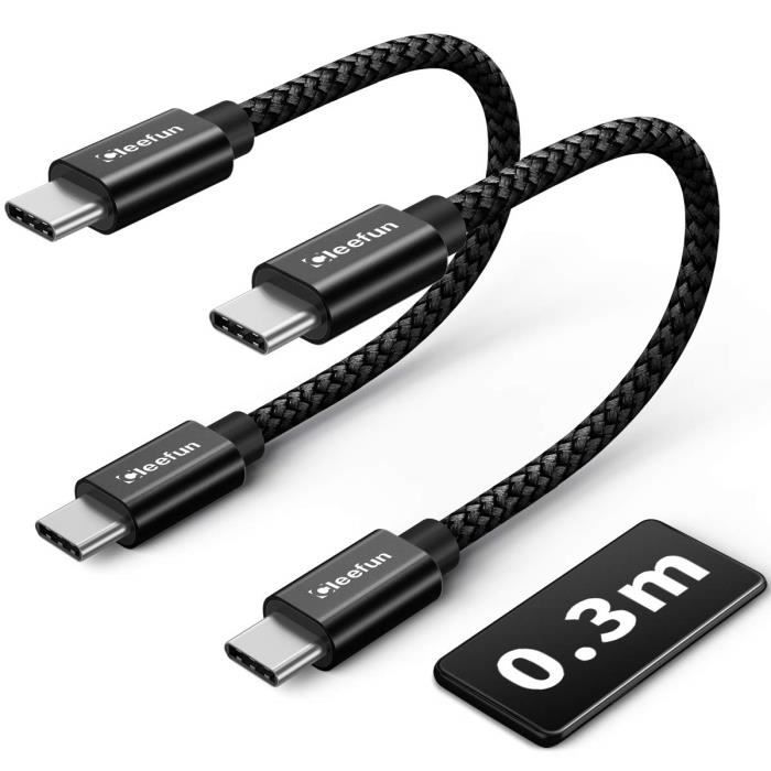 Cable Usb C Vers Usb C Court (30Cm 2Pack), 60W 20V-3A Charge Rapide Pour Iphone 15-15 Plus-15 ...
