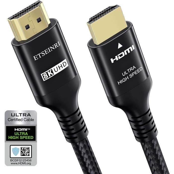 8K 4K Câble Hdmi 2.1 3M,Certifié 48Gbps Ultra Haute Vitesse Câbles Hdmi ...