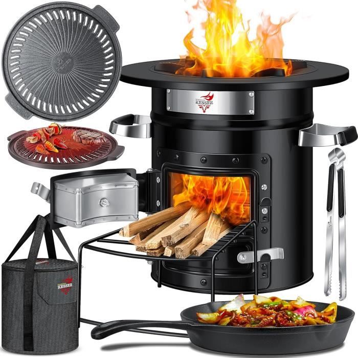 SER Four Rocket Stove avec poêle à griller en fonte avec sac de ...