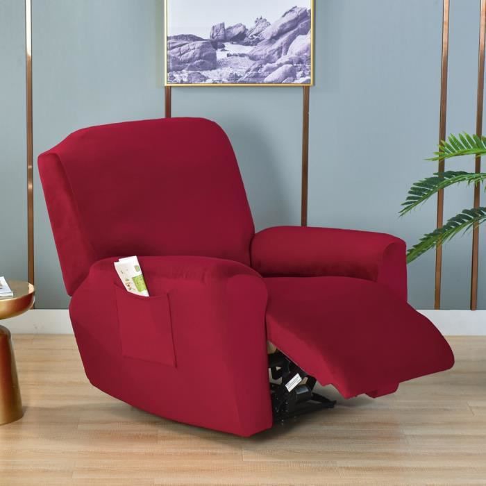 Housse De Fauteuil Relax 4 Pièces Extensible Velours Housse De Chaise ...