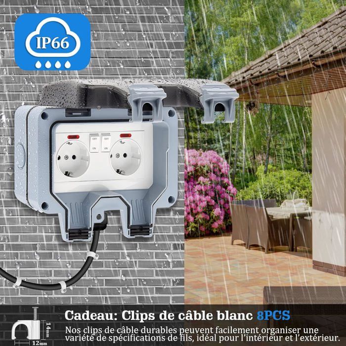 Prise Exterieure Etanche IP66 Double Prise de Courant et Volet de ...