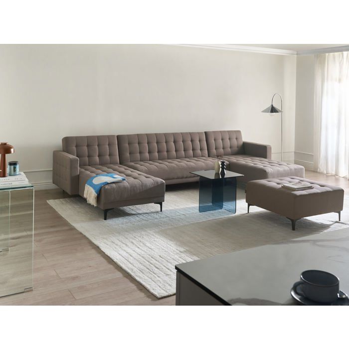 Canapé-lit modulable en forme de U 5 places ABERDEEN Tissu Taupe ...