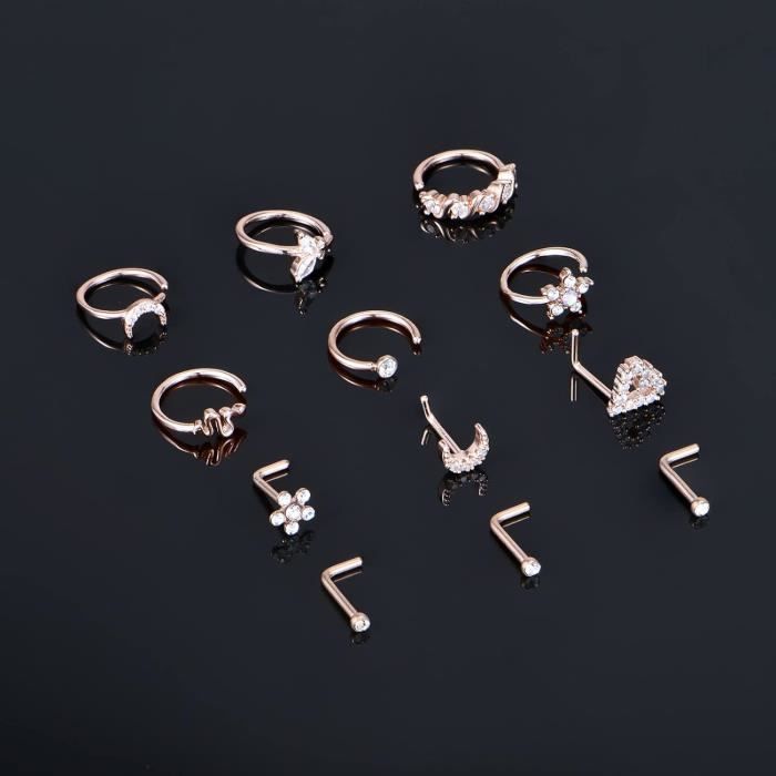 Mix Style 18G Piercing Nez Anneaux Acier Chirurgical Avec Diamante Cz ...
