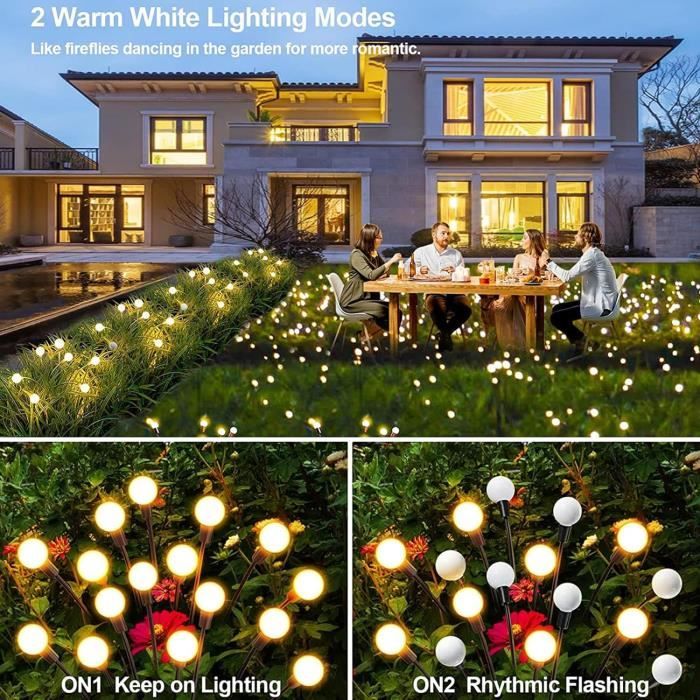 Luciole Solaire Exterieur Jardin, 4 Packs De 6 8 10 Led Lampe Solaire Effet Luciole, Éclairage ...