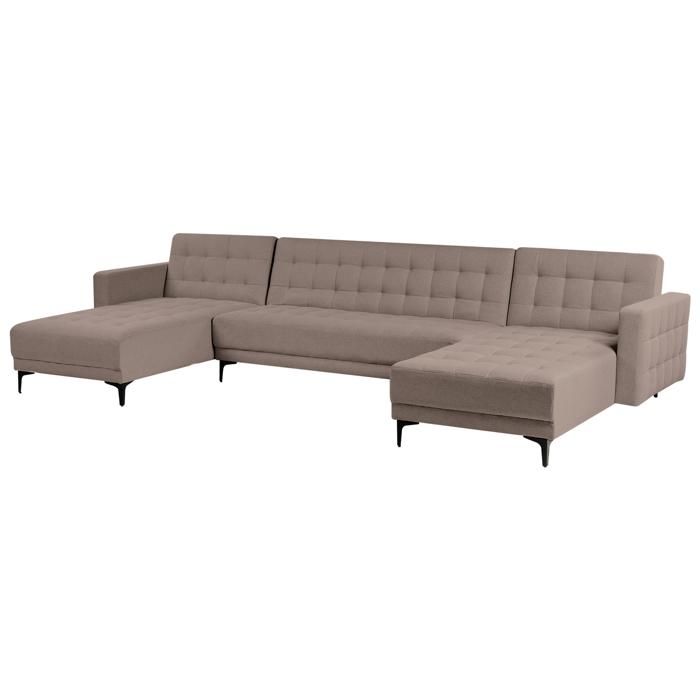Canapé-lit modulable en forme de U 5 places ABERDEEN Tissu Taupe ...