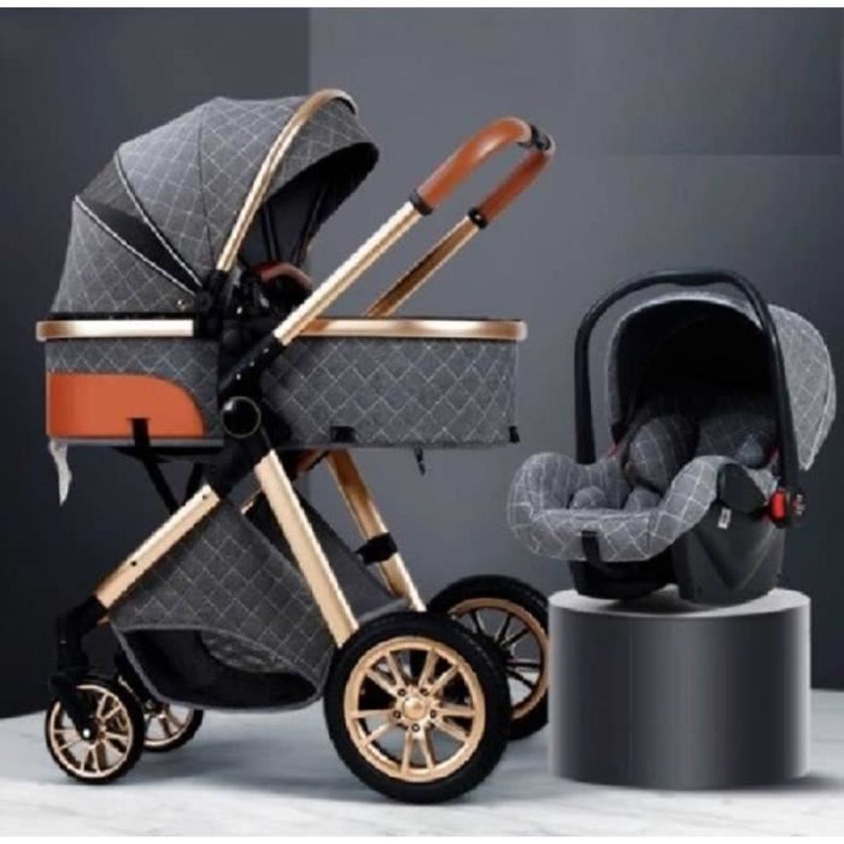 Poussette 3 en 1 Bébé Combinée Siège-Auto Nacelle Haute Réversible ...