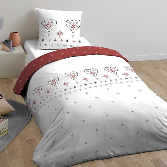 Parure de lit 140x200 cm coton ANGEL Rouge Terre cuite - Cdiscount Maison