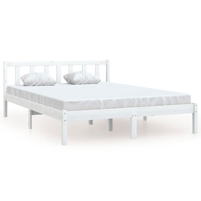 Lit grand - Lit 2 places - GKK - sans matelas , blanc bois massif ...